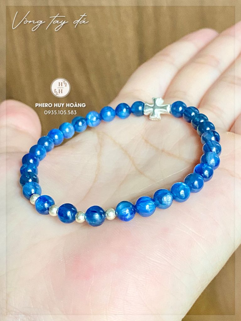 Vòng tay Công Giáo bằng đá Kyanite phối bạc - Phero Huy Hoàng
